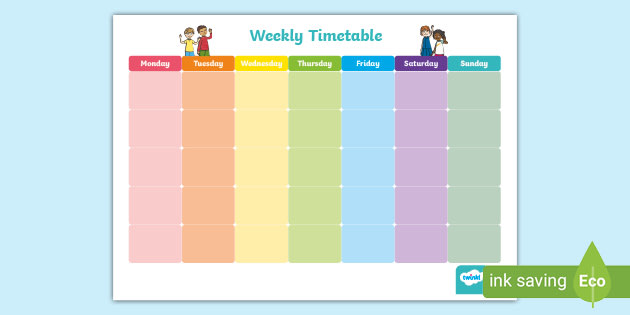 👉 Rainbow Themed Weekly Timetable (teacher made)