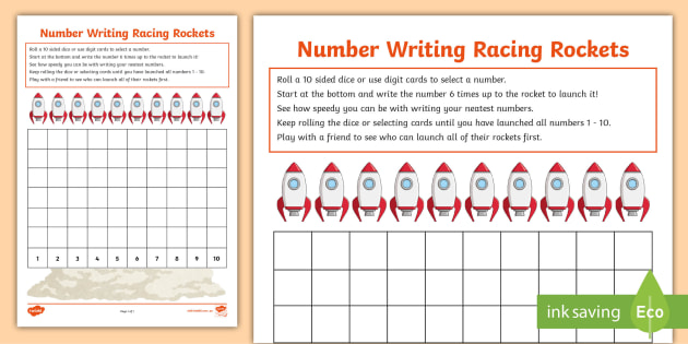 Number Writing Racing Rockets (Teacher-Made)