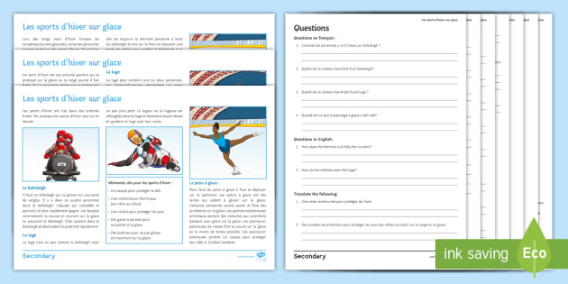Winter Olympics Differentiated Reading Comprehension Activity French