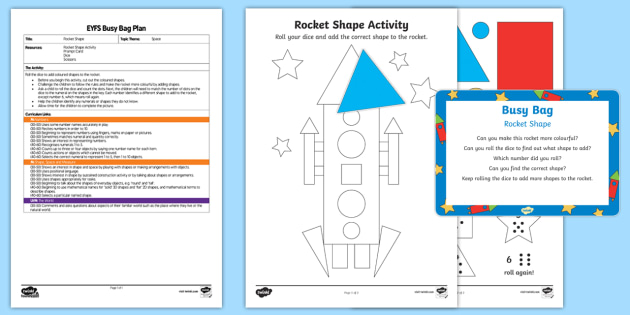 EYFS Rocket Shape Busy Bag Plan and Resource Pack - Space