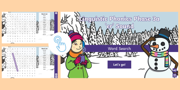 Linguistic Phonics Phase 3a 'er' Sound Interactive Word Search