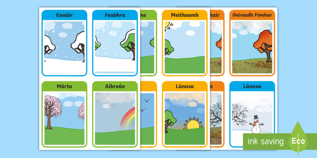 Luascártaí: Míonna na Bliana Flashcards - Flashcards, months