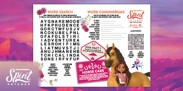 FREE! - Spirit Untamed: Word search and Word Conundrums Age 7-11