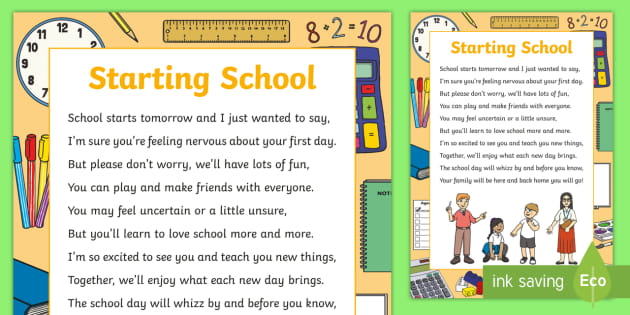 Transition Poem from Teacher to Child (teacher made)