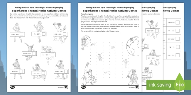 Adding Numbers up to 3 Digits without Regrouping Superheroes Themed Maths