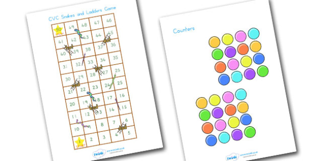 Snakes And Ladders CVC 1 50 - CVC, CVC words, word games, games