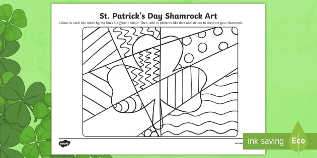 Shamrock art | Colouring worksheet | Easy to print