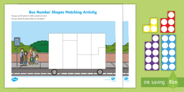 Bus Number Shape Outline and Matching Activity Pack