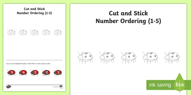 Ladybird Themed Cut and Stick Number Ordering Activity 1-5