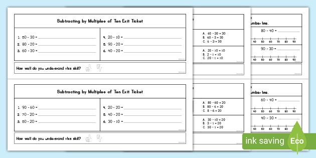 Subtracting by Multiples of Ten Exit Tickets