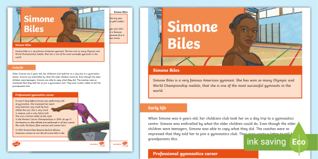 Reading Comprehension Homework Week 17 Simone Biles 3rd/4th Class