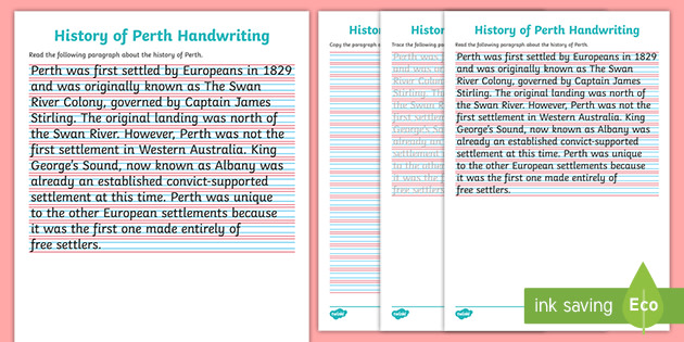 History of Perth Handwriting Worksheets (teacher made)