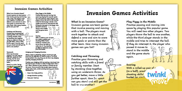 Move PE Year 2 Invasion Games Home Learning Tasks
