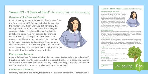 GCSE 'Sonnet 29' by Elizabeth Barrett Browning Revision Sheets