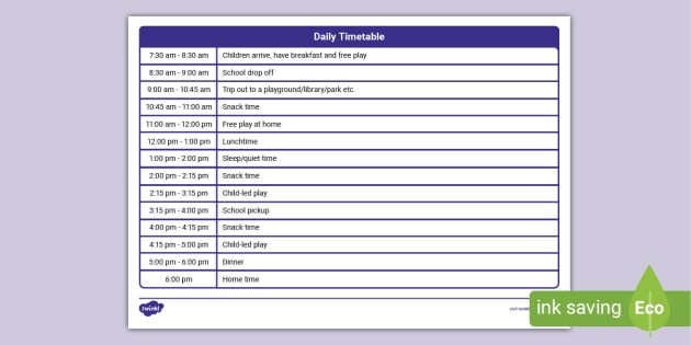 Childminder Daily Timetable