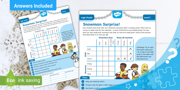 Snowman Surprise! Logic Puzzle - Level 2 - Kids Puzzles