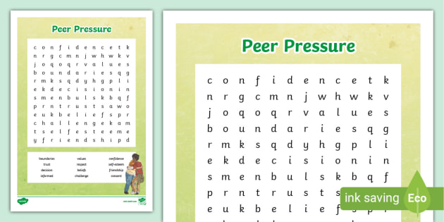 Peer Pressure Word Search (teacher made)