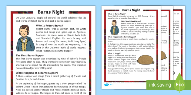 All About Burns Night Differentiated Reading Comprehension Activity