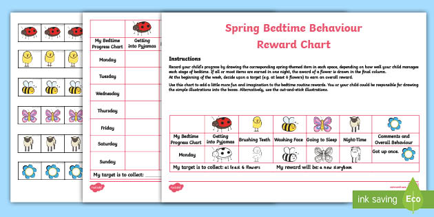 Spring-Themed Bedtime Behaviour Reward Chart (teacher made)