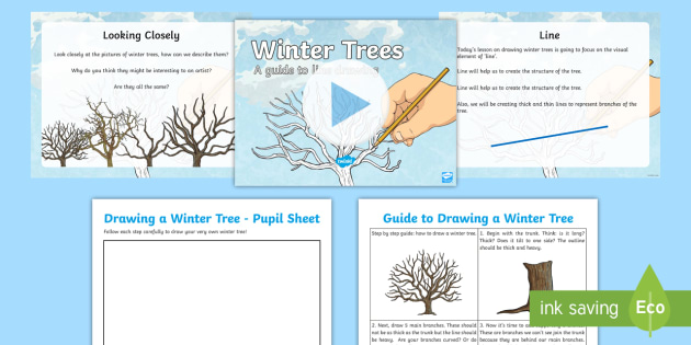 Second Winter Art Lesson 1: Drawing Trees Guide Activity Pack - -Scottish
