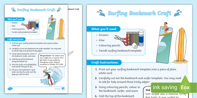 FREE! - Surfing Bookmark Craft Activity (Teacher-Made)