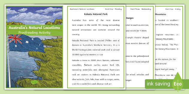 Australia’s Natural Locations Proofreading Worksheets