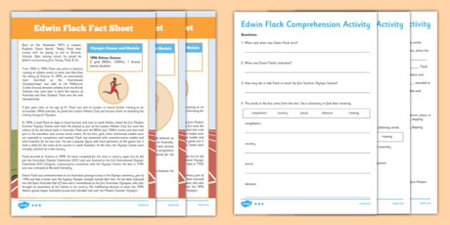 Edwin Flack Australian Olympian Differentiated Comprehension Activity