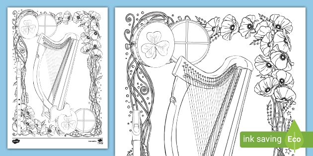 The Irish Harp Colouring Page