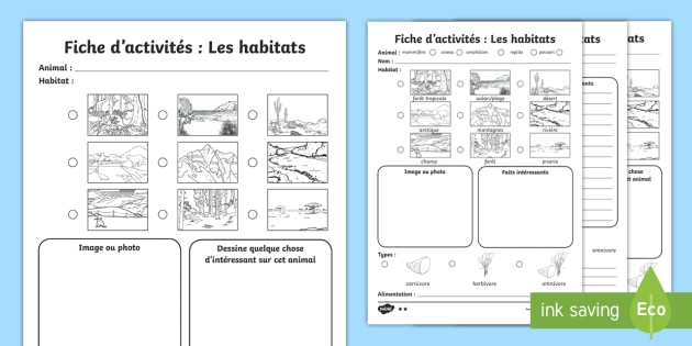 Fiches d'activités différenciées : Les habitats Fiches d'activités différenciées : Les habitats