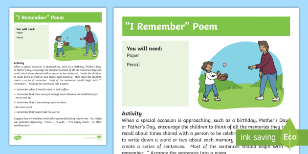 I Remember Poem Activity (teacher made)