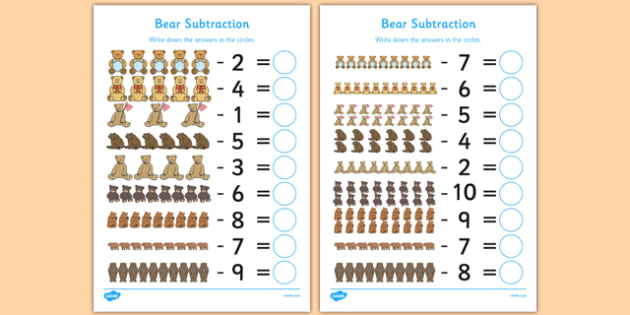 Bear Subtraction Up to 10 and 20 Sheet (teacher made)