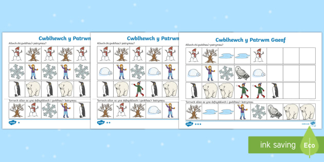 Winter-Themed Complete the Pattern Worksheet / Worksheet Welsh