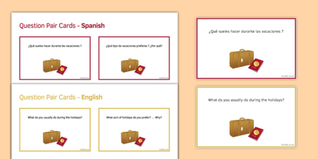 General Conversation Travel & Tourism Question Pair Cards Spanish