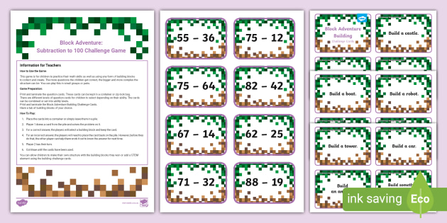 Block Adventure: Subtraction to 100 Challenge Game