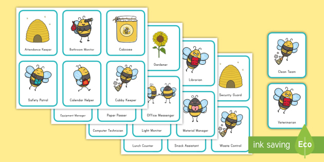 Bees Classroom Jobs Square Cards (teacher made)