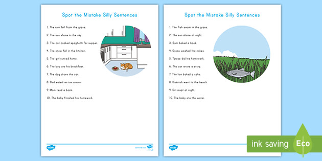 Spot the Mistake Silly Sentences Listening Activity