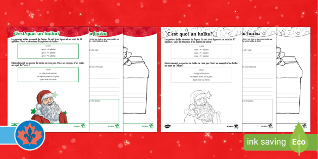 Christmas in Canada Intermediate Poem Writing French