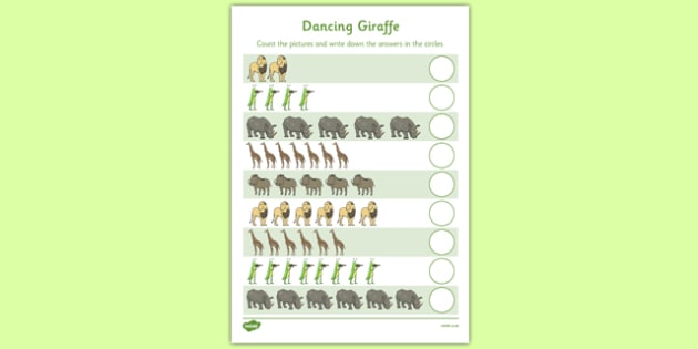 Dancing Giraffe Themed Counting Sheet (teacher made)