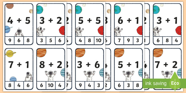 Space Themed Addition to 10 Peg Activity (teacher made)