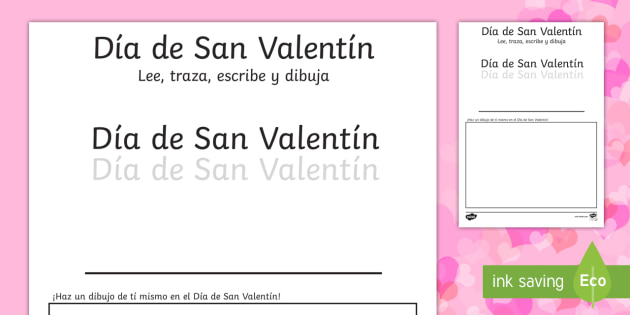 Hoja para leer, trazar, escribir y dibujar de San Valentín Ficha de ...