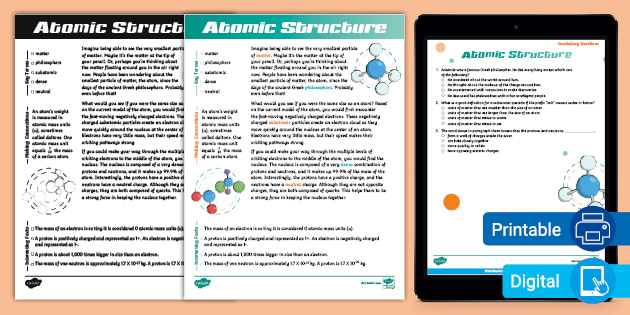 Atomic Structure Worksheet Answers | 6th Grade | Twinkl USA