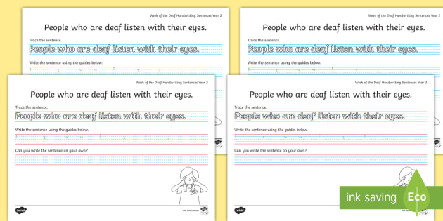 Week of the Deaf Year 2 Handwriting Practice Worksheets