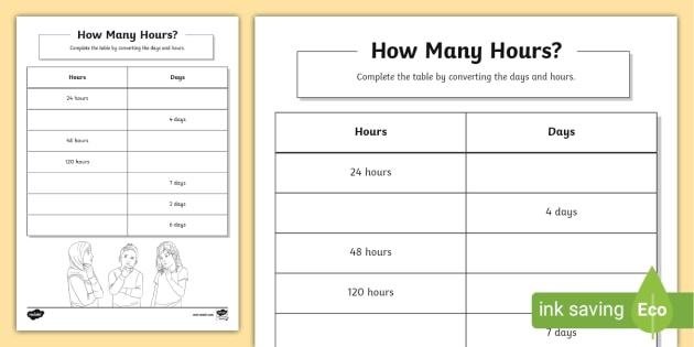 👉 How Many Hours? Activity Sheet (teacher made)