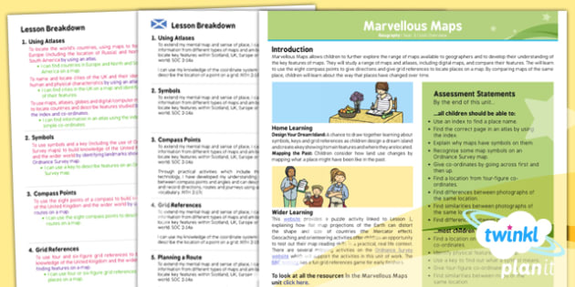 FREE! - Map Reading Planning Overview CfE - Year 5 Geography