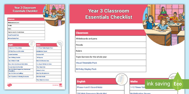 Year 3 Classroom Essentials Checklist Year 3 Classroom Essentials Checklist
