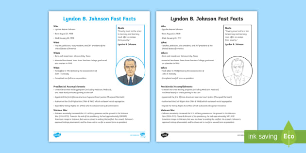 Printable Lyndon B. Johnson Fact File | Resources | Twinkl