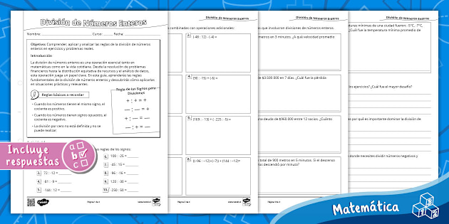 Hojas De Trabajo Para Dividir Números Enteros