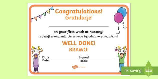 First Week Award Certificate - English/Polish