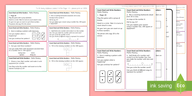 Year 1 Count Read and Write Numbers Maths Mastery Challenge Sticky Avery