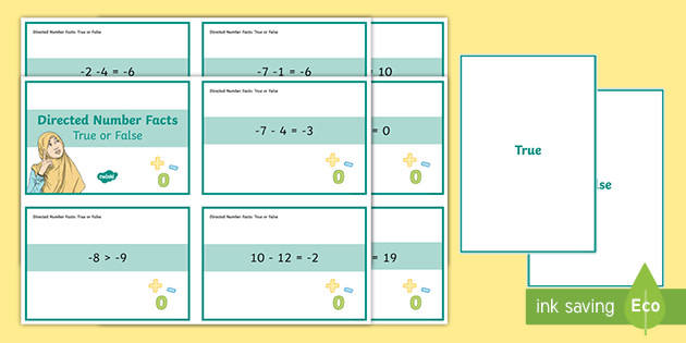 Directed Numbers True or False Sorting Activity